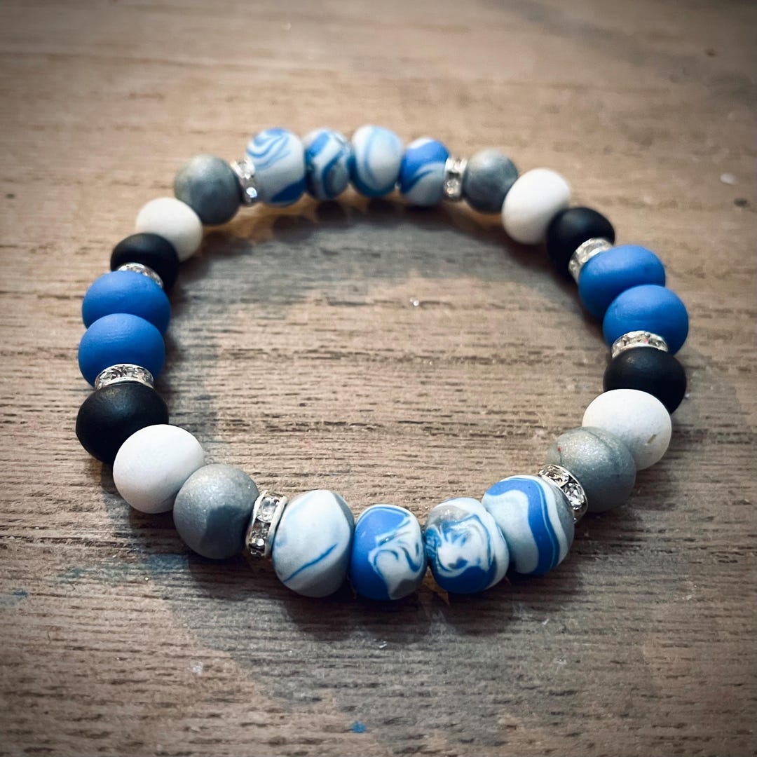 Detroit Lions Bracelet: Handmade Polymer Clay Stretch Jewelry - Etsy