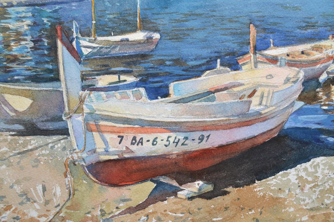 Boats on the Beach. Watercolor. - Etsy