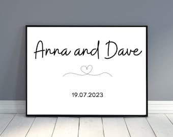 DIGITAL Gift for Wedding, Personalised Print, Custom Couple Names and ...