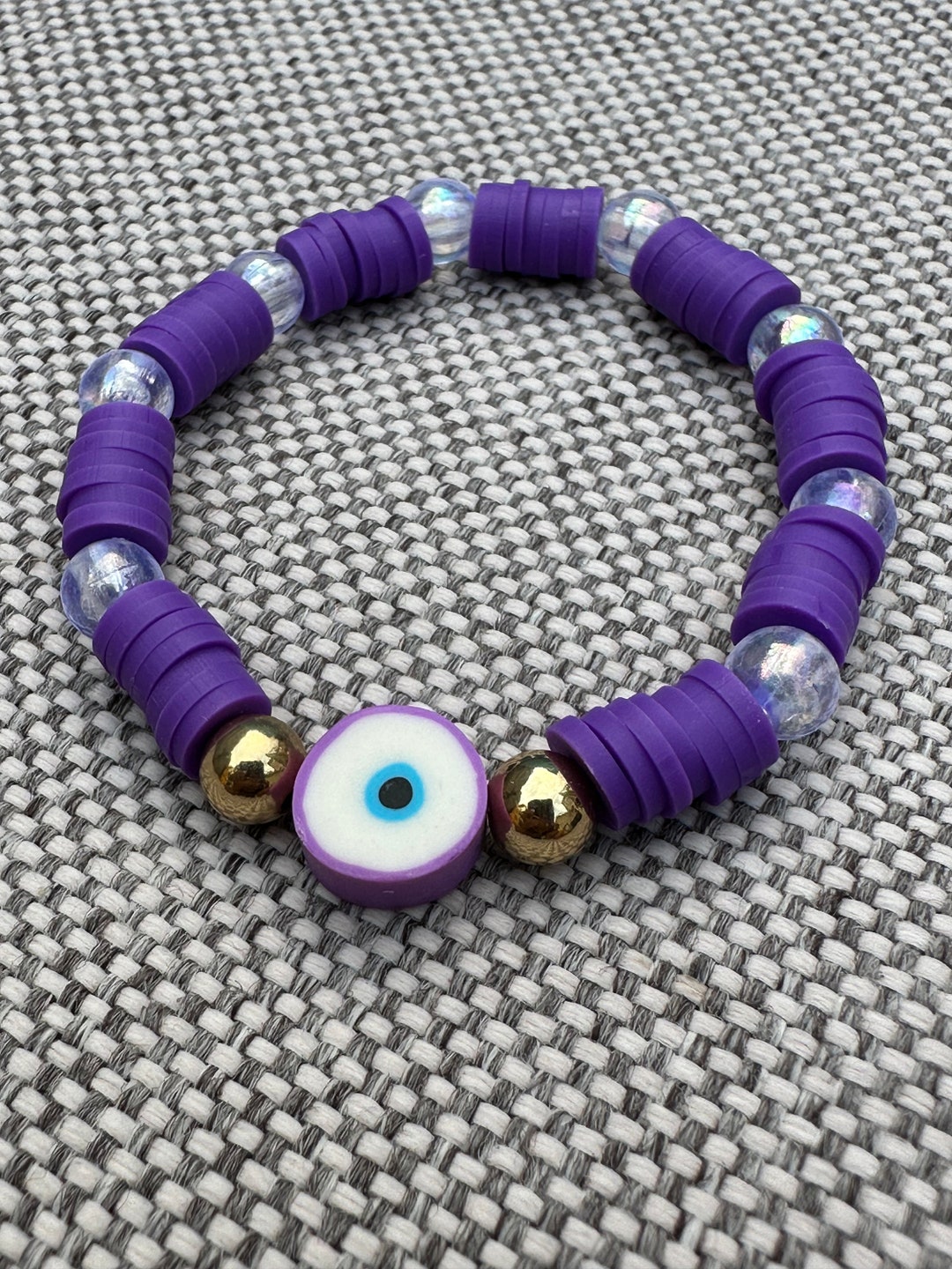 Purple Evil Eye Clay Bead Bracelet - Etsy