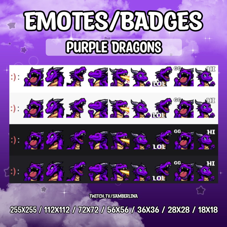6 Purple Dragon Emotes/badges Bundle Pack - Twitch, Youtube, Discord ...