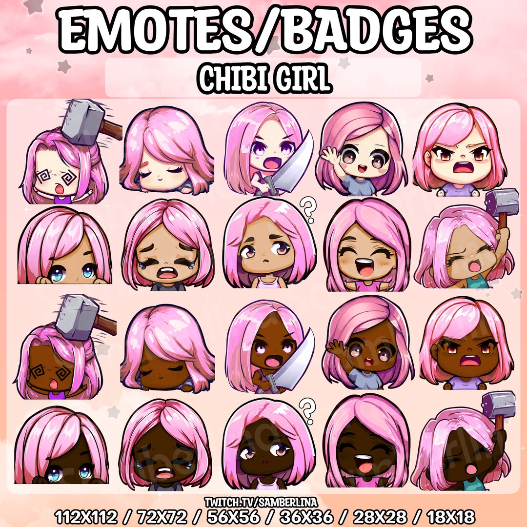 10 Chibi Girl Emotes/badges Bundle Pack - Twitch, Youtube, Discord ...