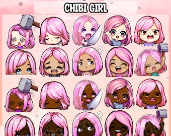 10 Chibi Girl Emotes/badges Bundle Pack Twitch, Youtube, Discord Black ...