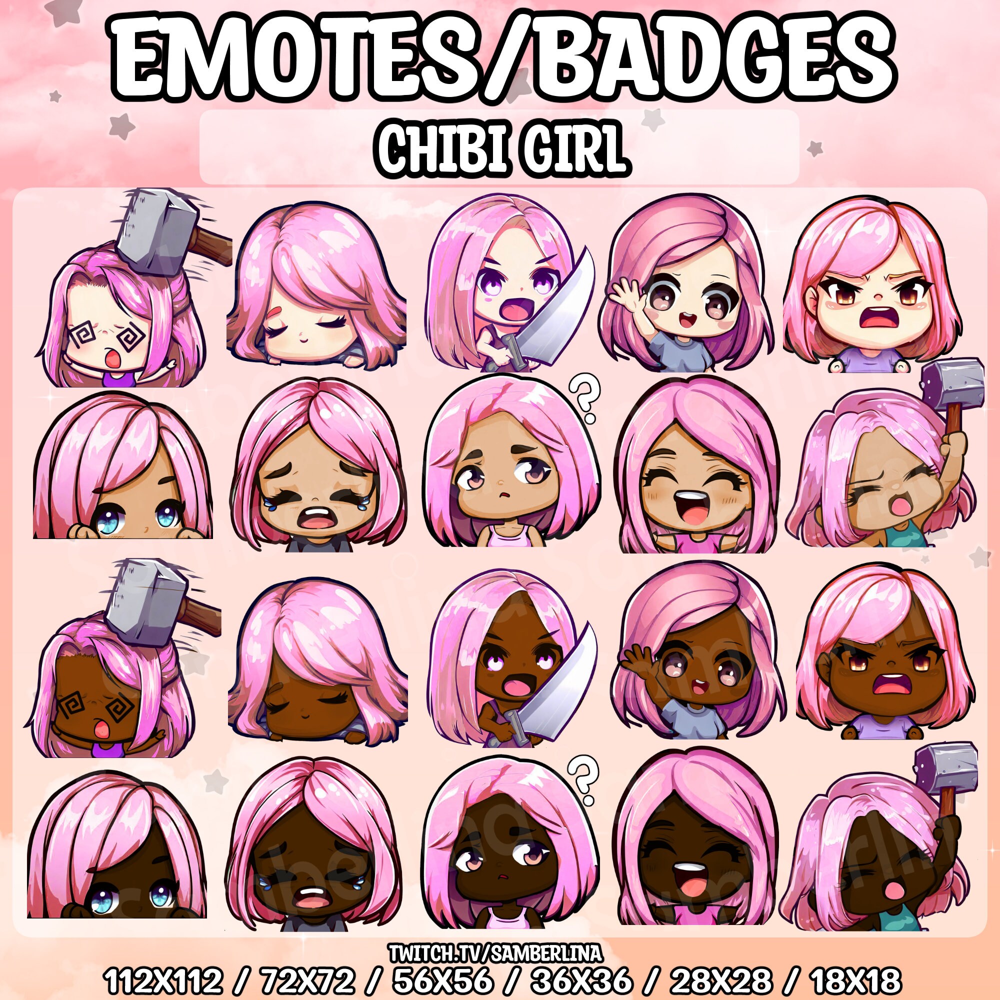 10 Chibi Girl Emotes/badges Bundle Pack - Twitch, Youtube, Discord ...
