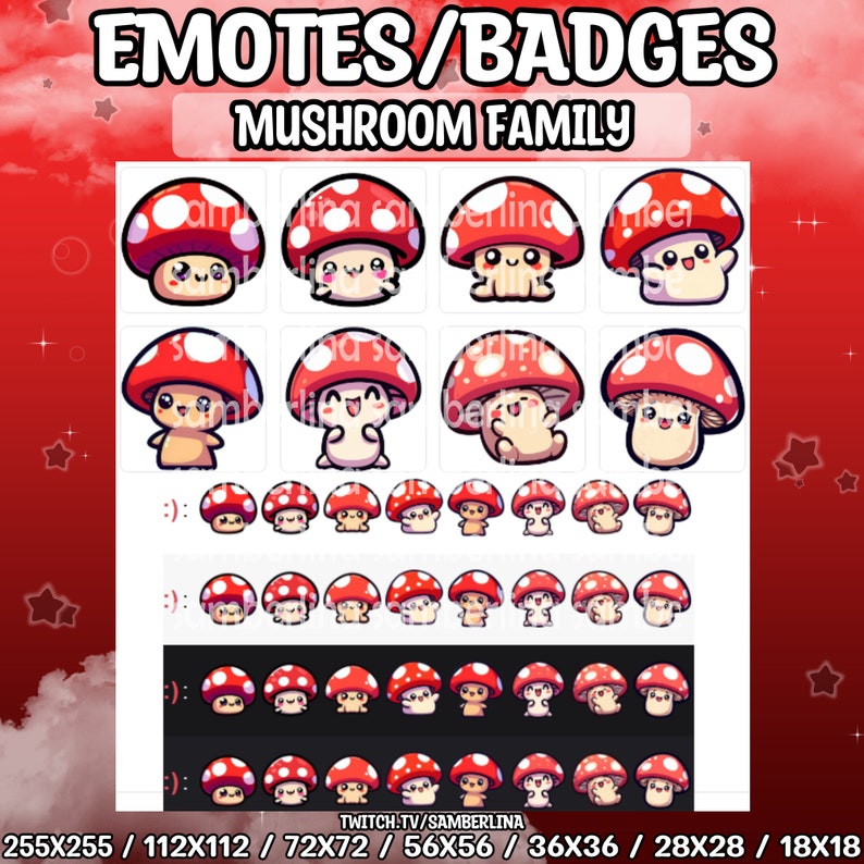 8 Mushroom Family Emotes/badges Bundle Pack - Twitch, Youtube, Discord ...