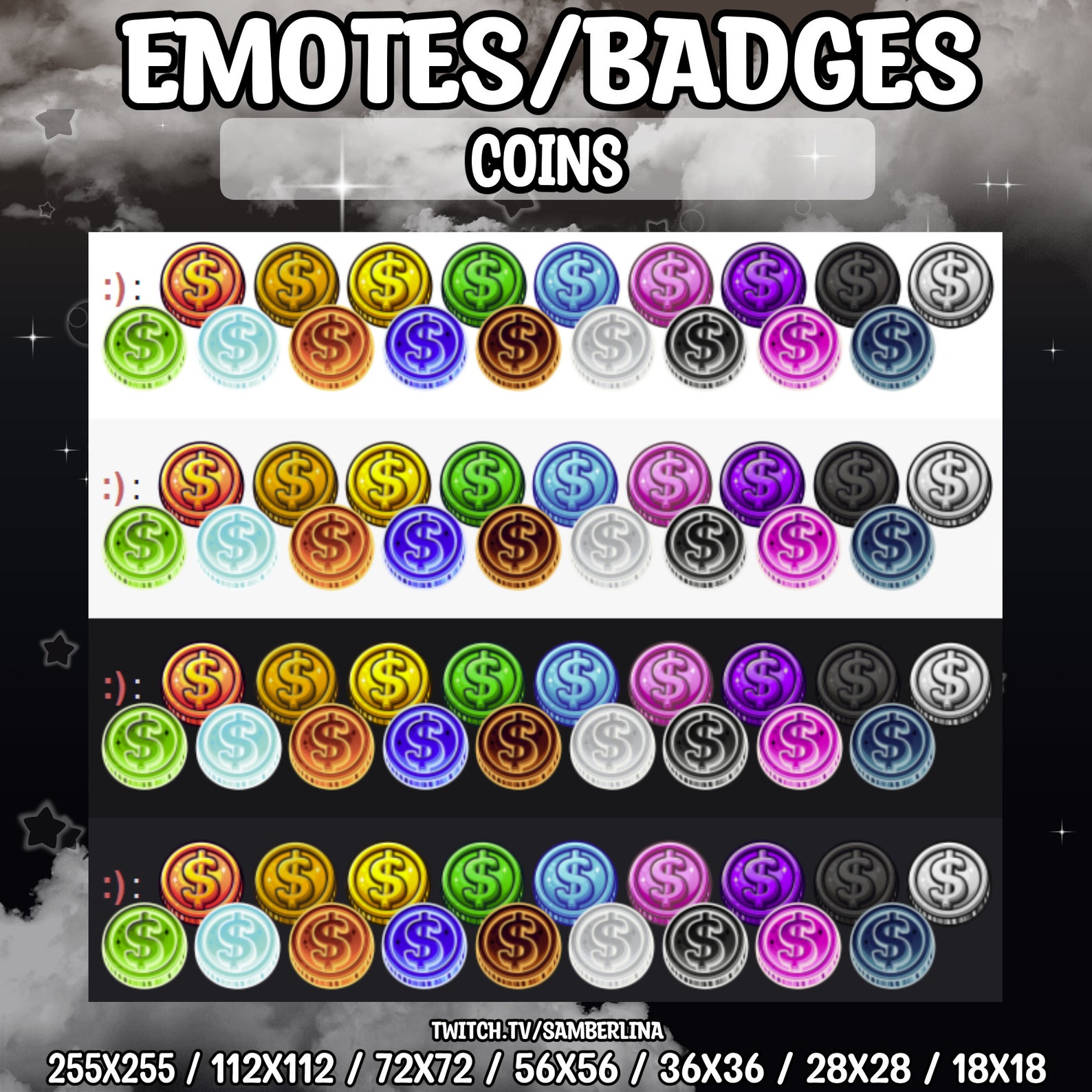 18 Coin Emotes/badges - Twitch, Youtube, Discord, Tiktok | Cute Chibi ...