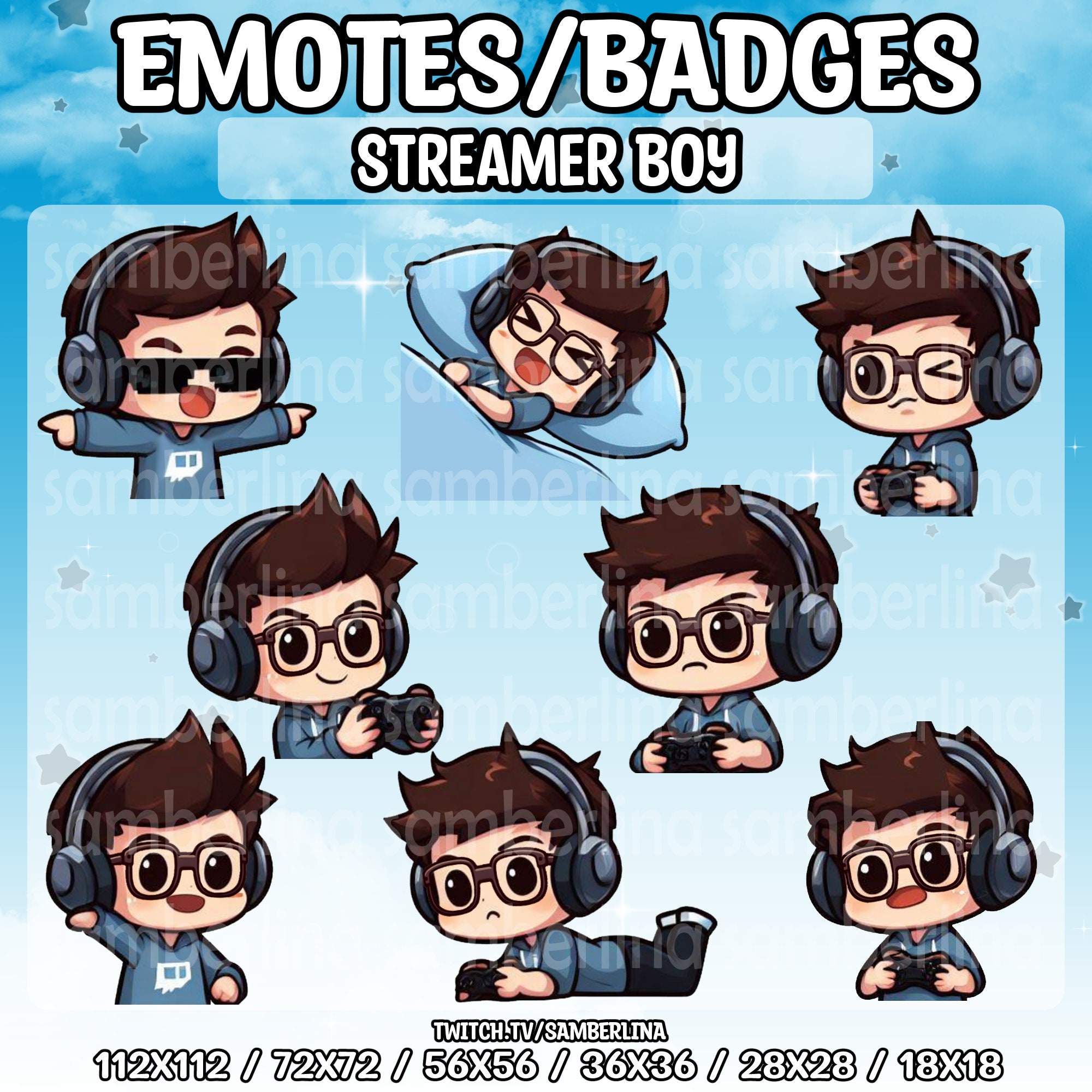 8 Brunette Streamer Boy Emotes/badges Bundle Pack - Twitch, Youtube ...