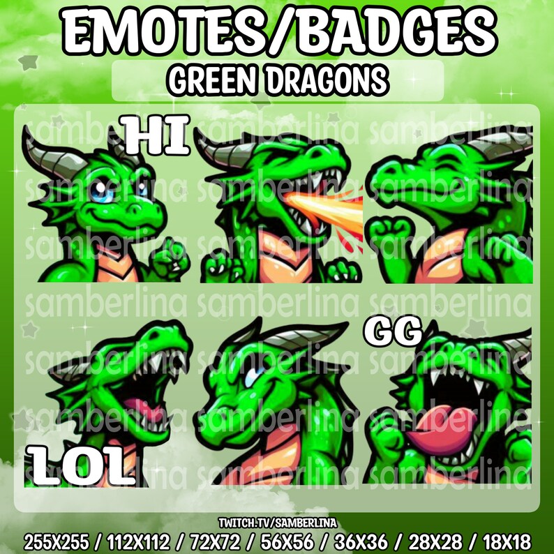 6 Green Dragon Emotes/badges Bundle Pack - Twitch, Youtube, Discord ...