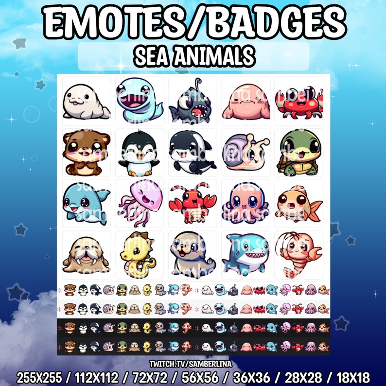 20 Sea Animal Emotes/badges Pack - Twitch, Youtube, Discord, Tiktok ...