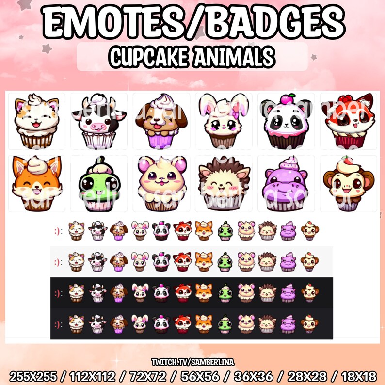 12 Animal Cupcake Emotes/badges Bundle Pack - Twitch, Youtube, Discord ...