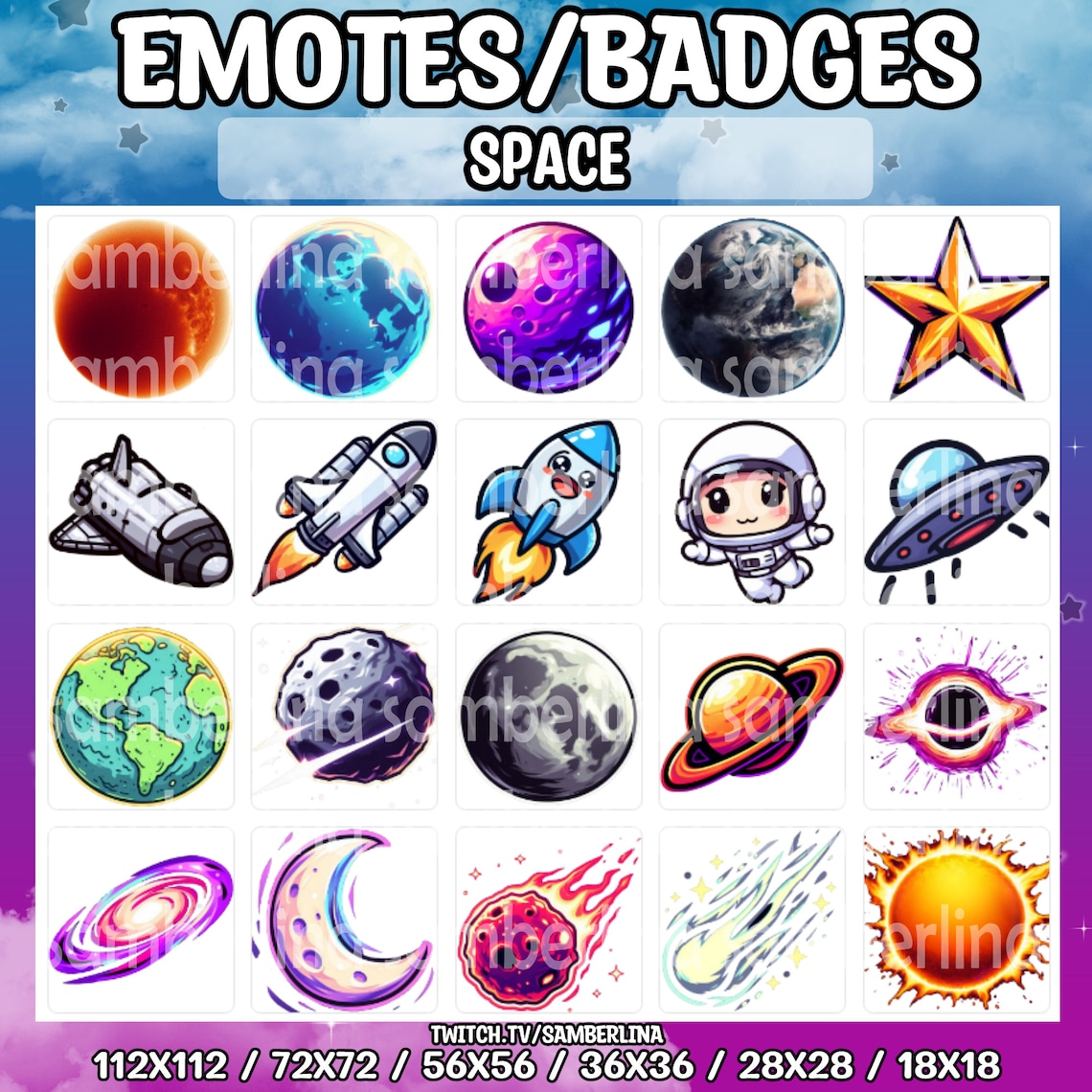20 Space Emotes/badges Bundle Pack - Twitch, Youtube, Discord | Cute ...