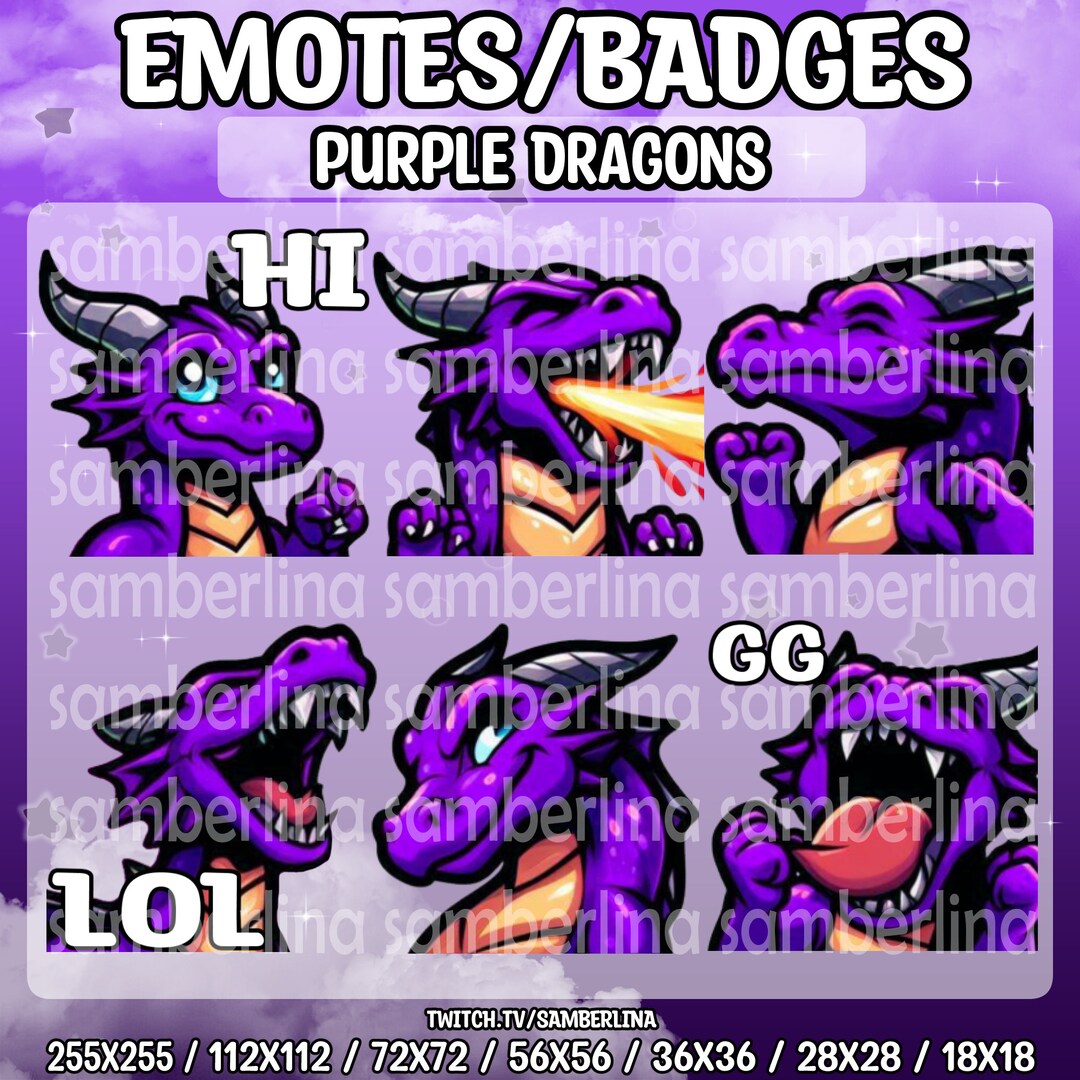 6 Purple Dragon Emotes/badges Bundle Pack - Twitch, Youtube, Discord ...