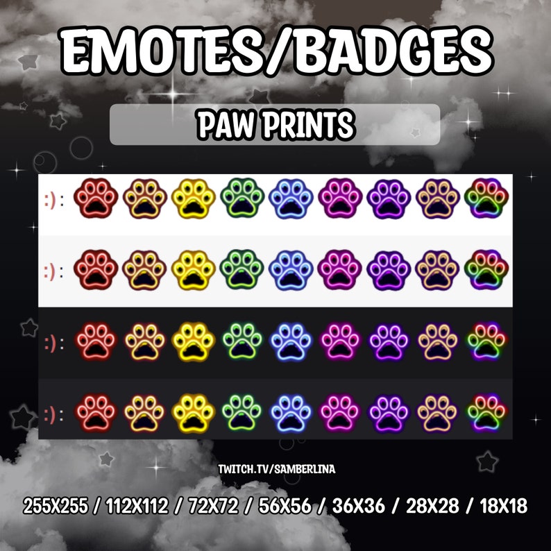 9 Glowing Paw Print Emotes/badges - Twitch, Youtube, Discord, Tiktok ...