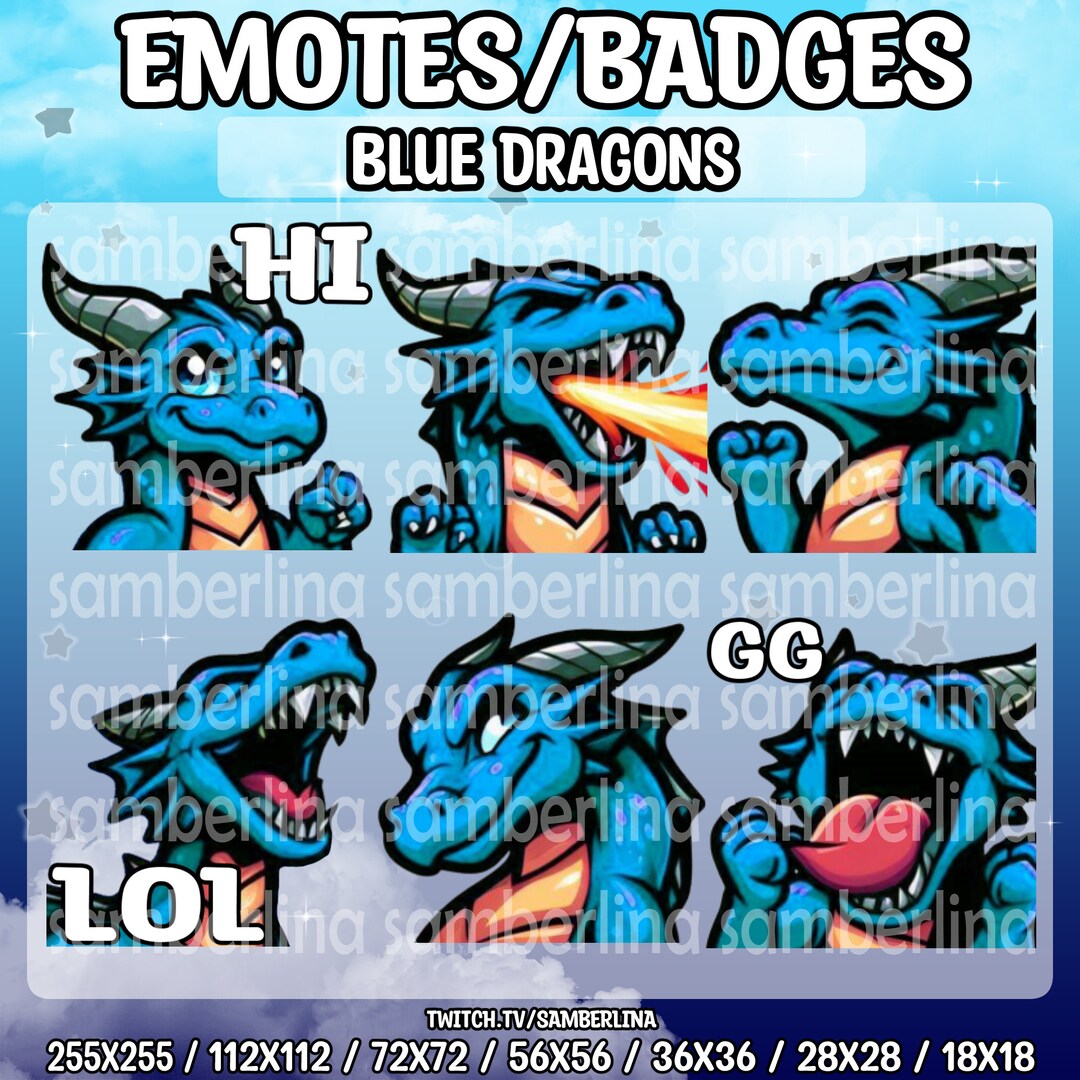 6 Blue Dragon Emotes/badges Bundle Pack - Twitch, Youtube, Discord ...