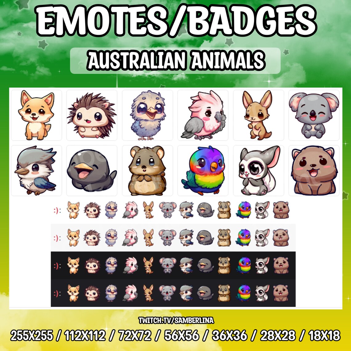 12 Australian Native Animals Emotes/badges Pack - Twitch, Youtube ...