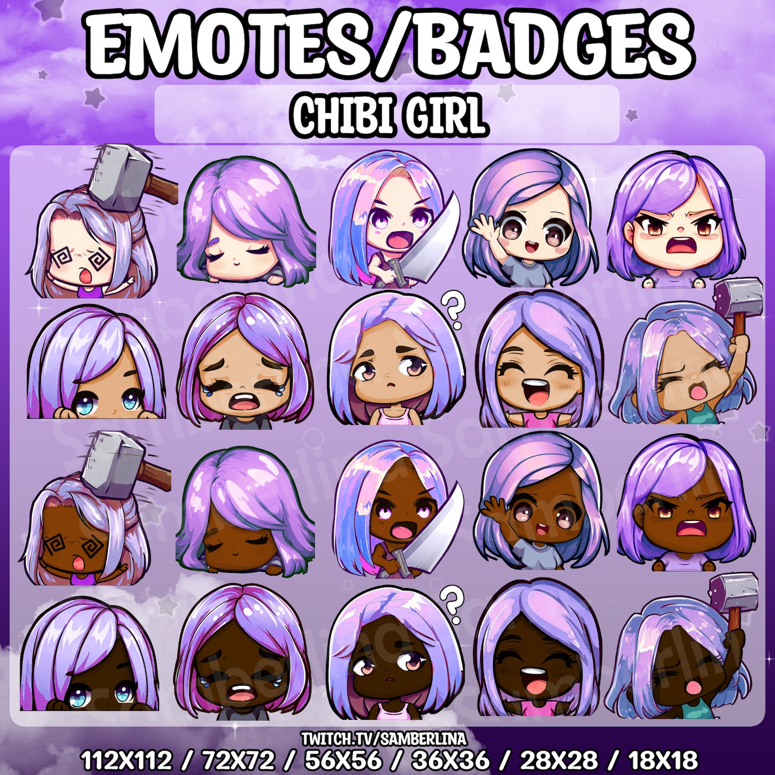 10 Chibi Girl Emotes/badges Bundle Pack - Twitch, Youtube, Discord ...