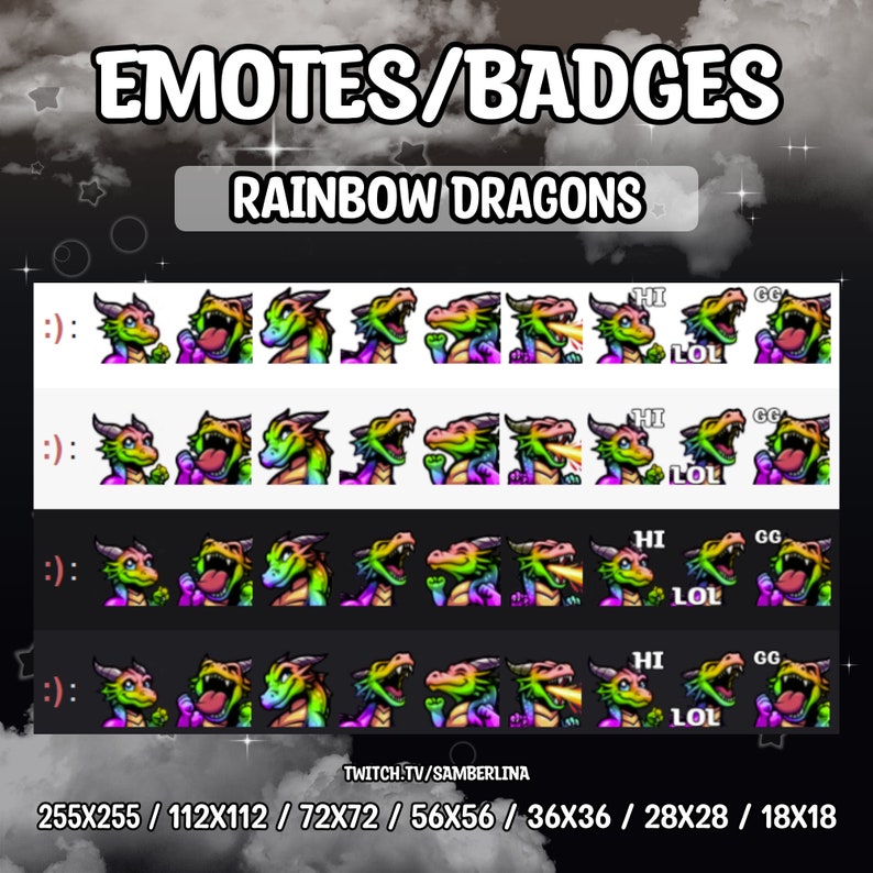 6 Rainbow Dragon Emotes/badges Bundle Pack - Twitch, Youtube, Discord ...