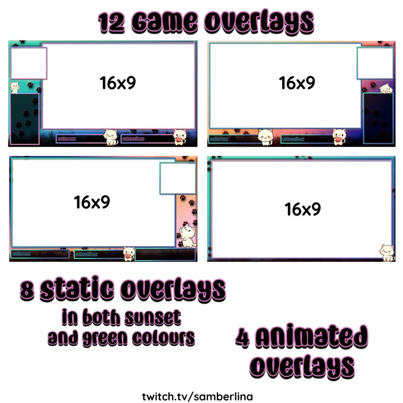 Cute Animated Cat Stream Overlay Package | Stream and Webcam | Twitch ...