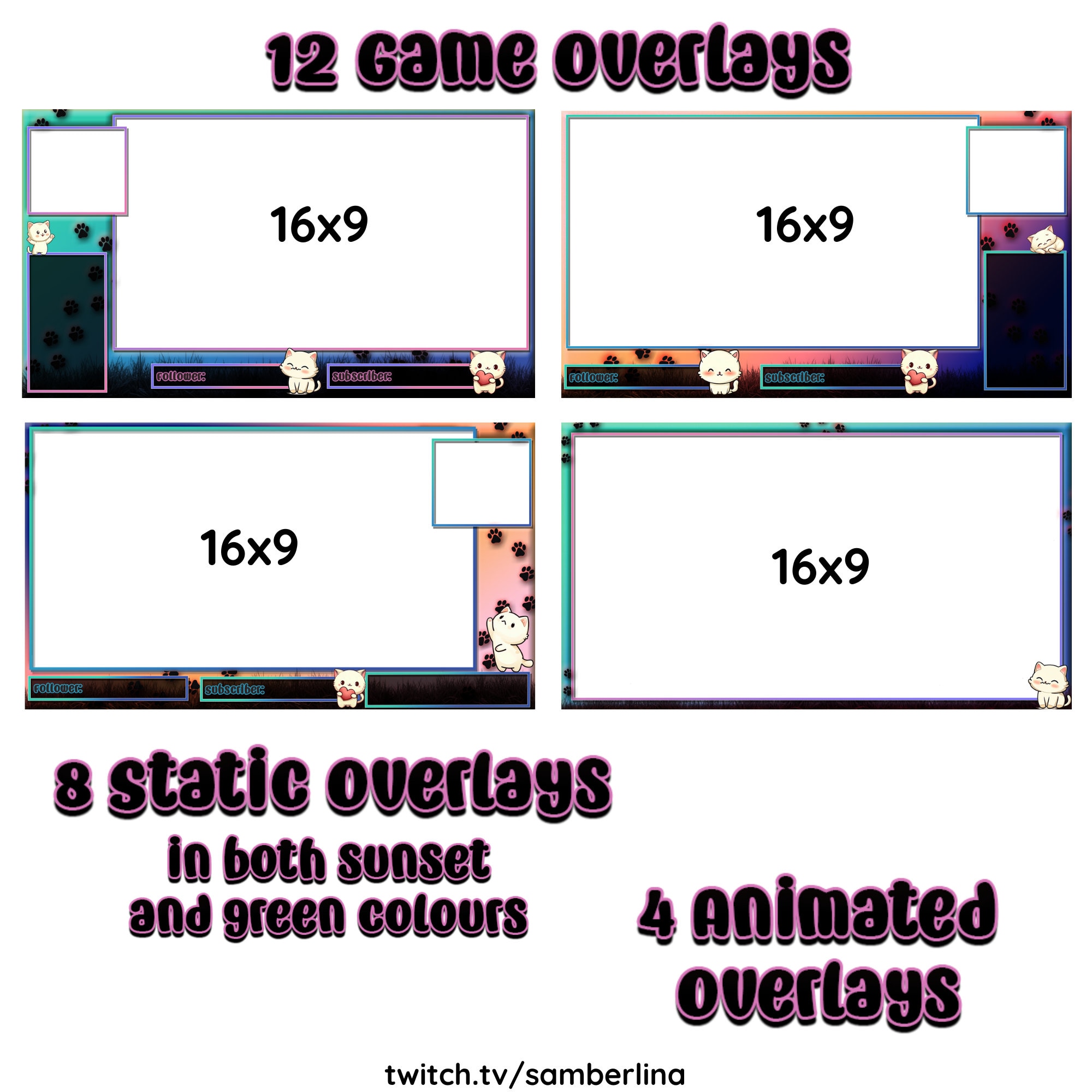 Cute Animated Cat Stream Overlay Package | Stream and Webcam | Twitch ...