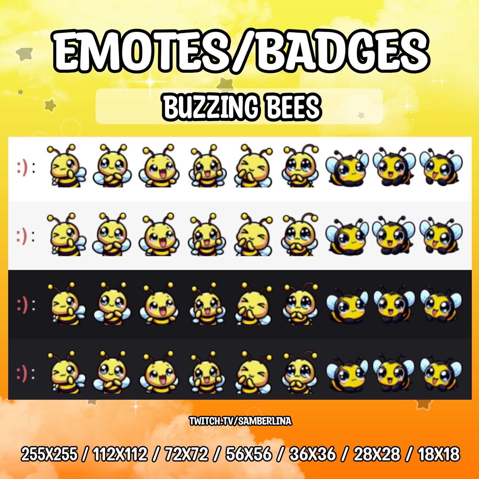 9 Buzzing Bee Emotes/badges Bundle Pack Twitch, Youtube, Discord ...