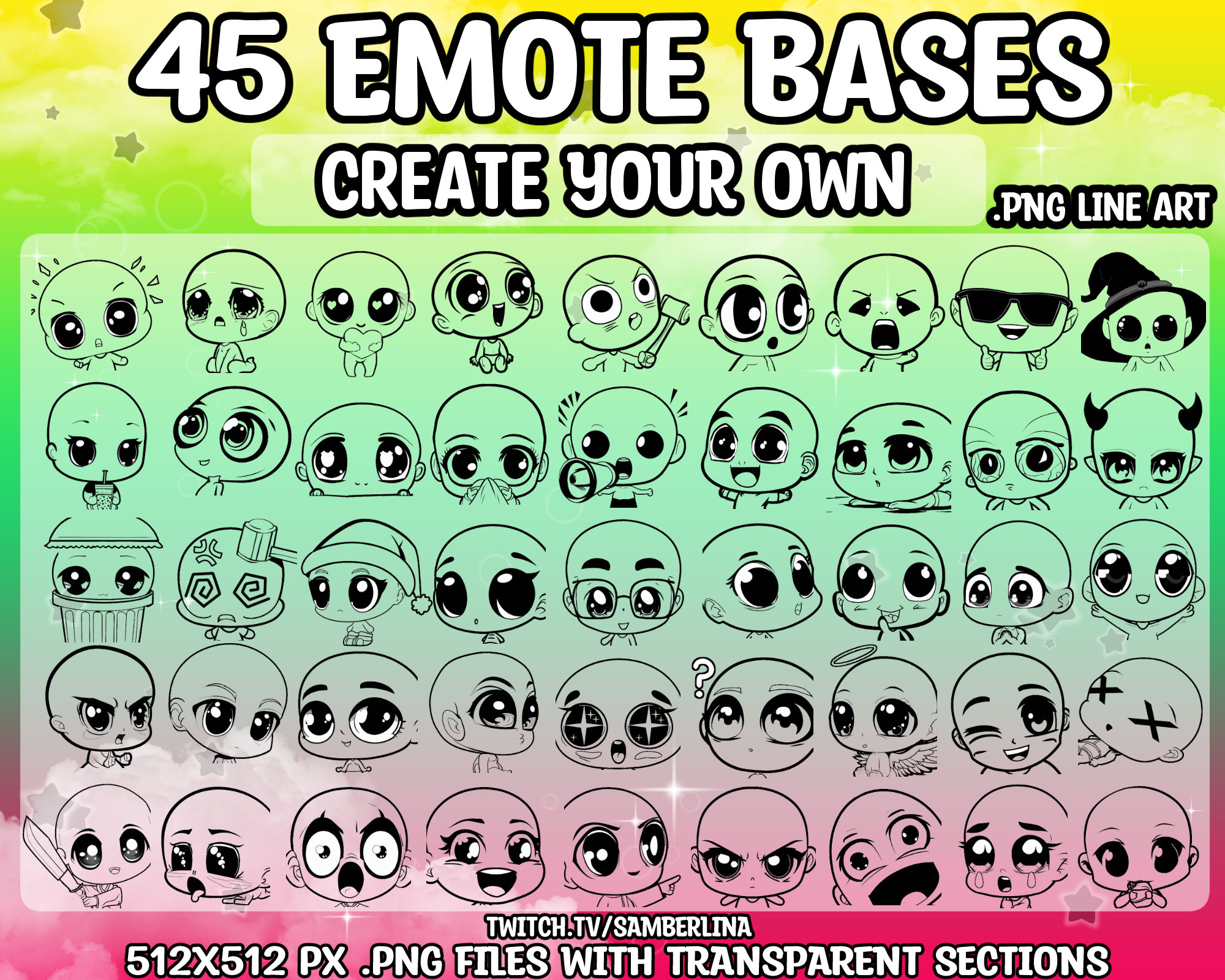 45 DIY Emote Bases - Twitch, Youtube, Discord | Emote Templates | DIY ...