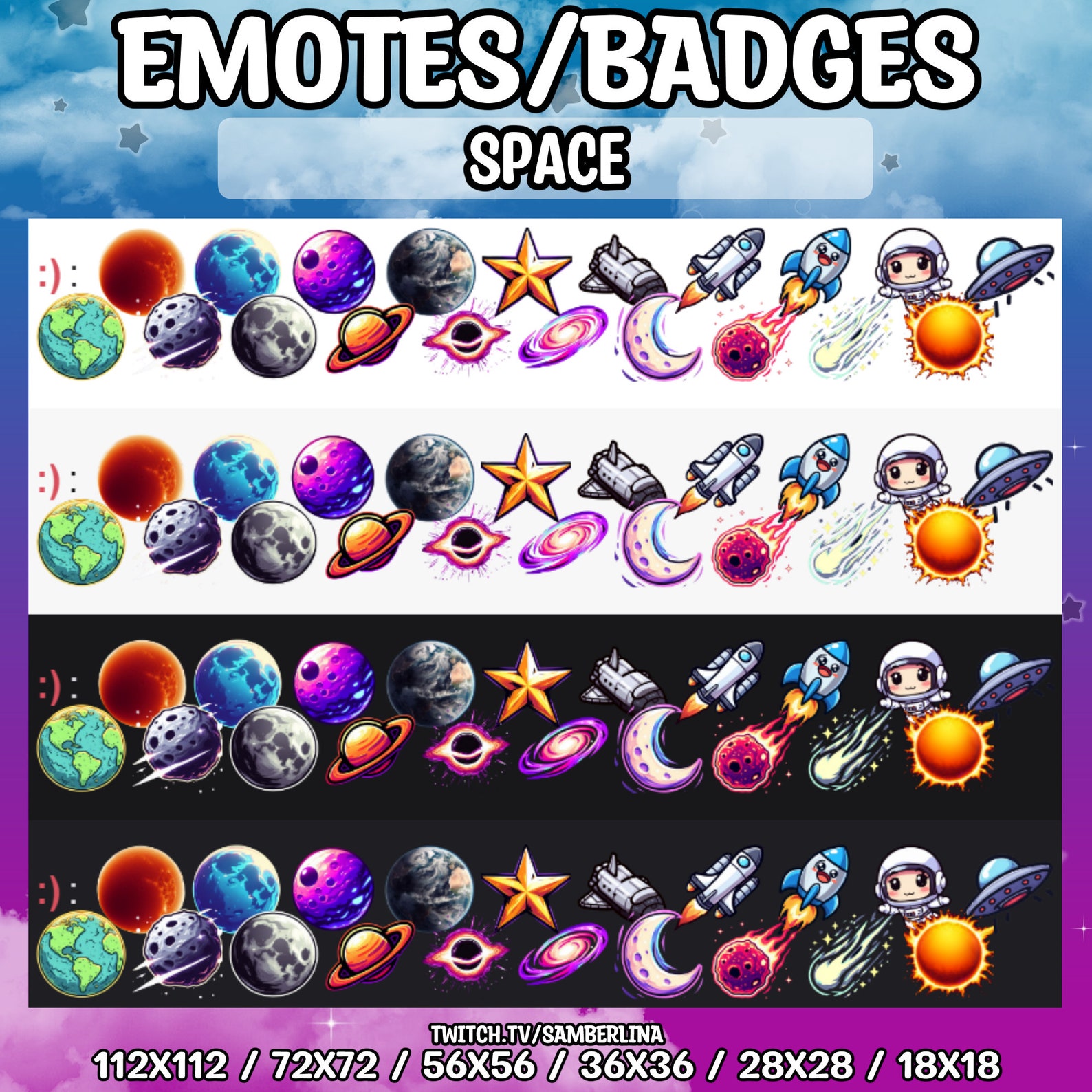 20 Space Emotes/badges Bundle Pack - Twitch, Youtube, Discord | Cute ...