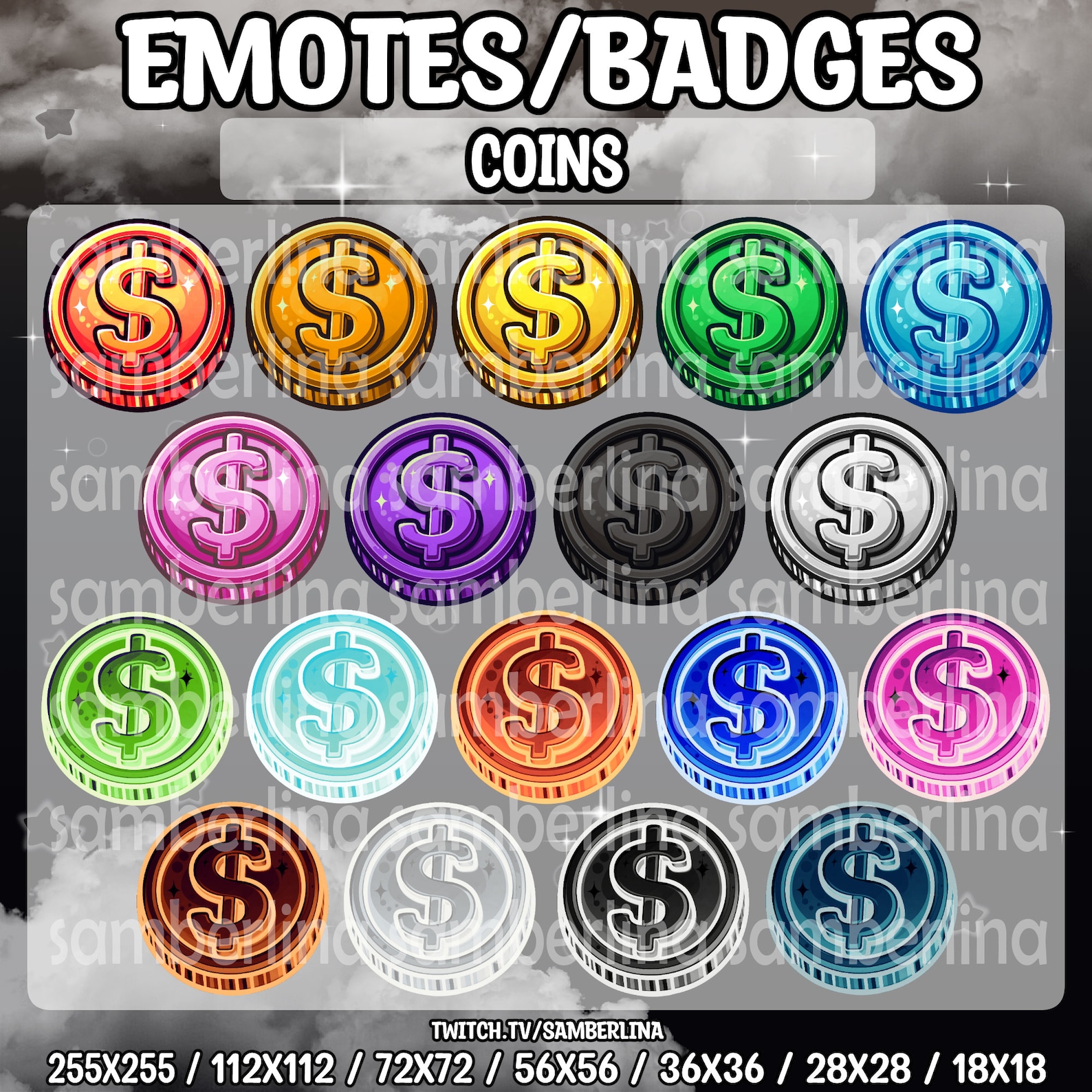 18 Coin Emotes/badges - Twitch, Youtube, Discord, Tiktok | Cute Chibi ...