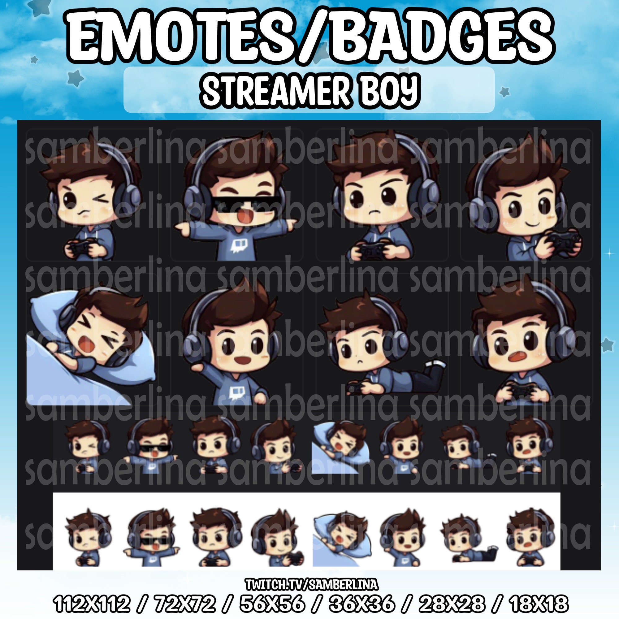 8 Brunette Streamer Boy Emotes/badges Bundle Pack - Twitch, Youtube ...