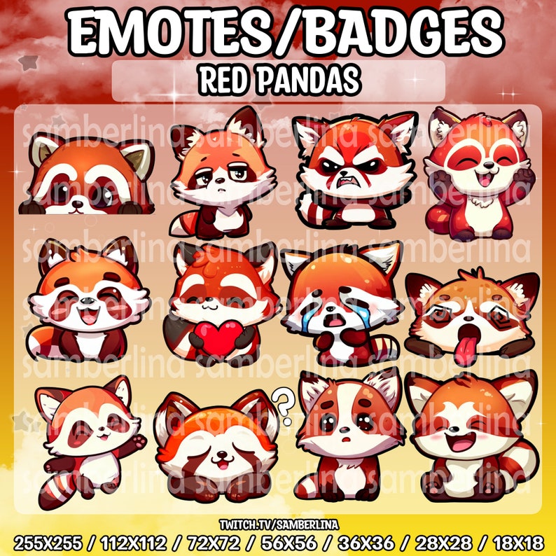 12 Red Panda Emotes/badges Bundle Pack - Twitch, Youtube, Discord ...