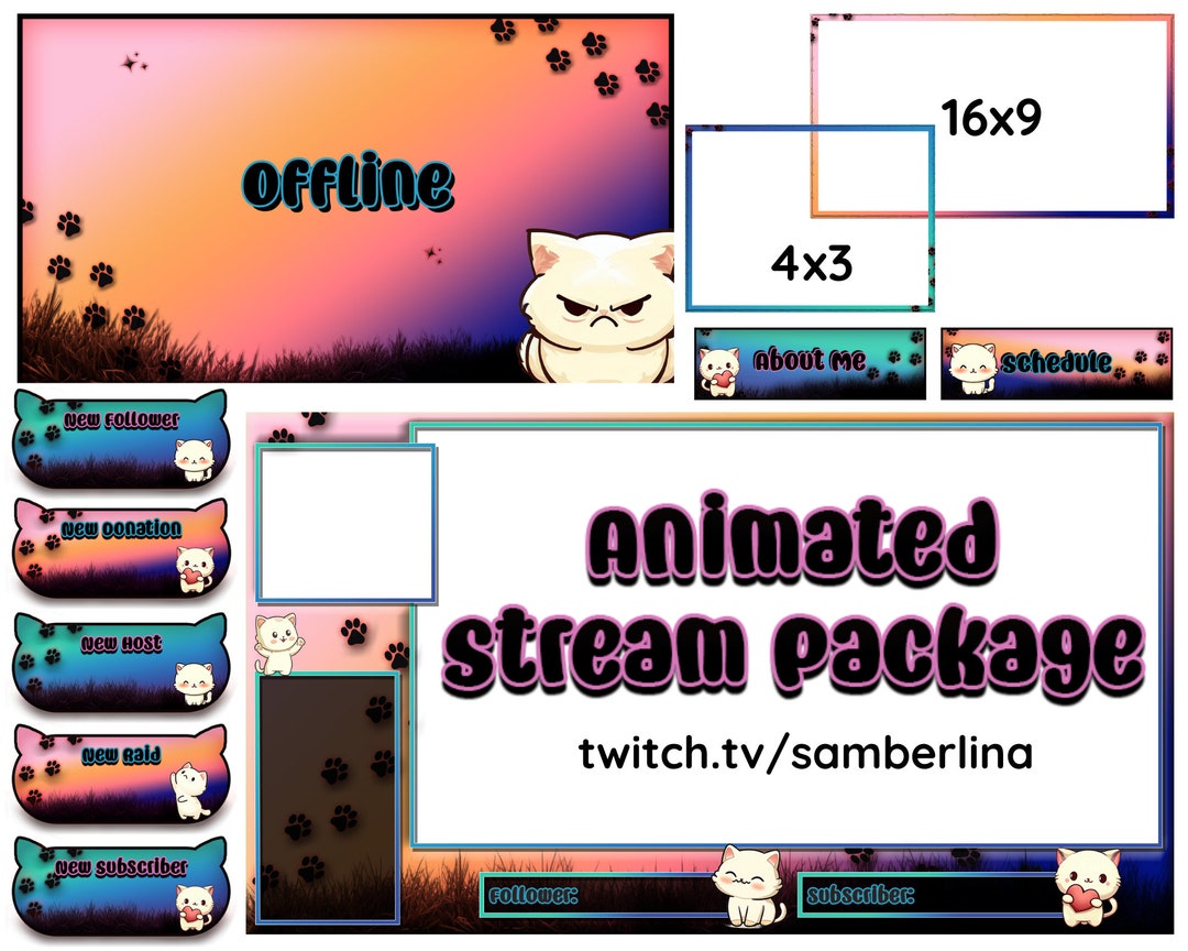 Cute Animated Cat Stream Overlay Package | Stream and Webcam | Twitch ...