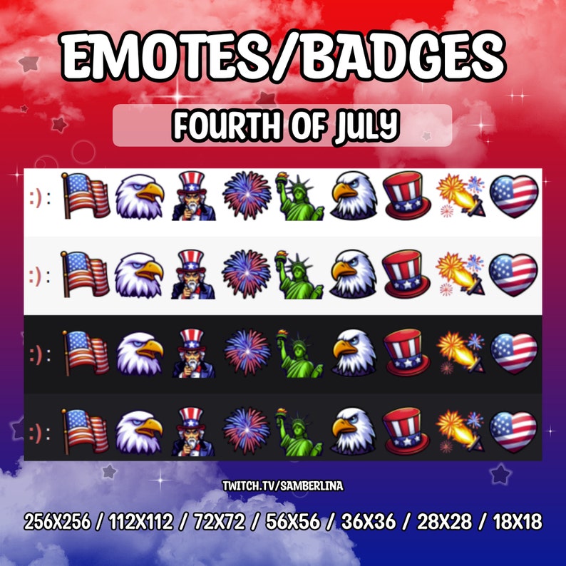 9 Fourth of July Emotes/badges Bundle Pack - Twitch, Youtube, Discord ...