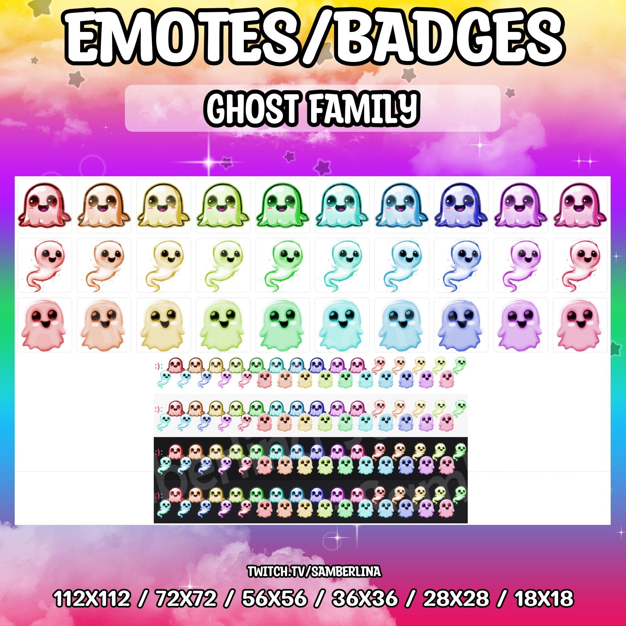 30 Colored Ghost Emotes/badges Pack - Twitch, Youtube, Discord | Chibi ...