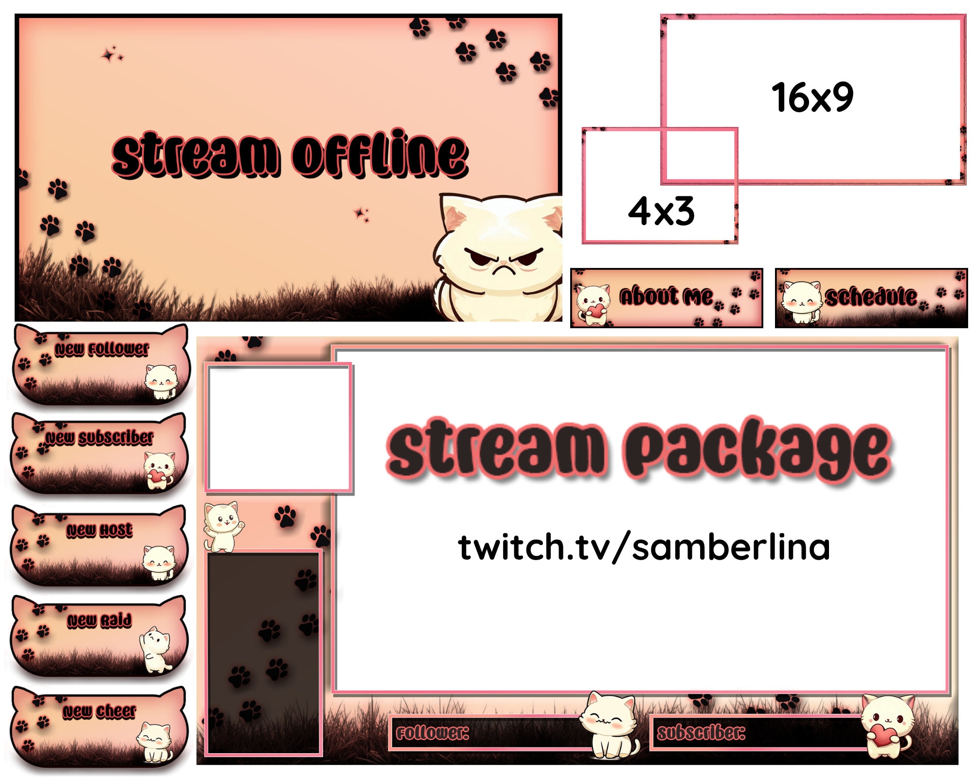 Cute Cat Stream Overlay Package Stream and Webcam Overlay Package ...
