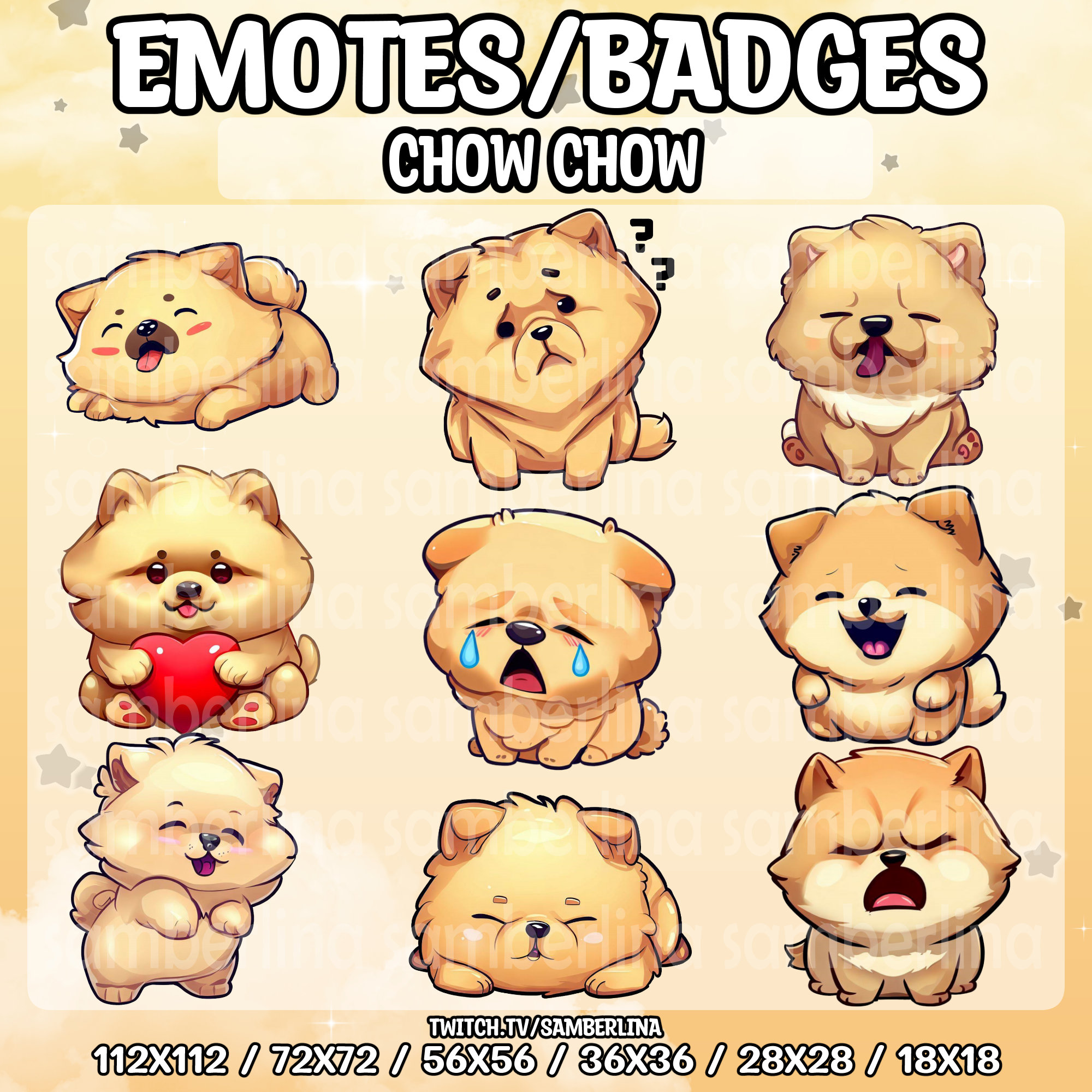 9 Chow Chow Puppy Dog Emotes/badges Pack - Twitch, Youtube, Discord ...