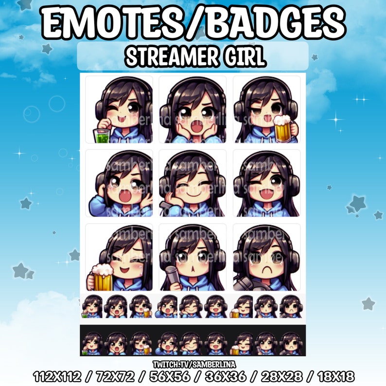 9 Streamer Girl Emotes/badges Bundle Pack - Twitch, Youtube, Discord ...