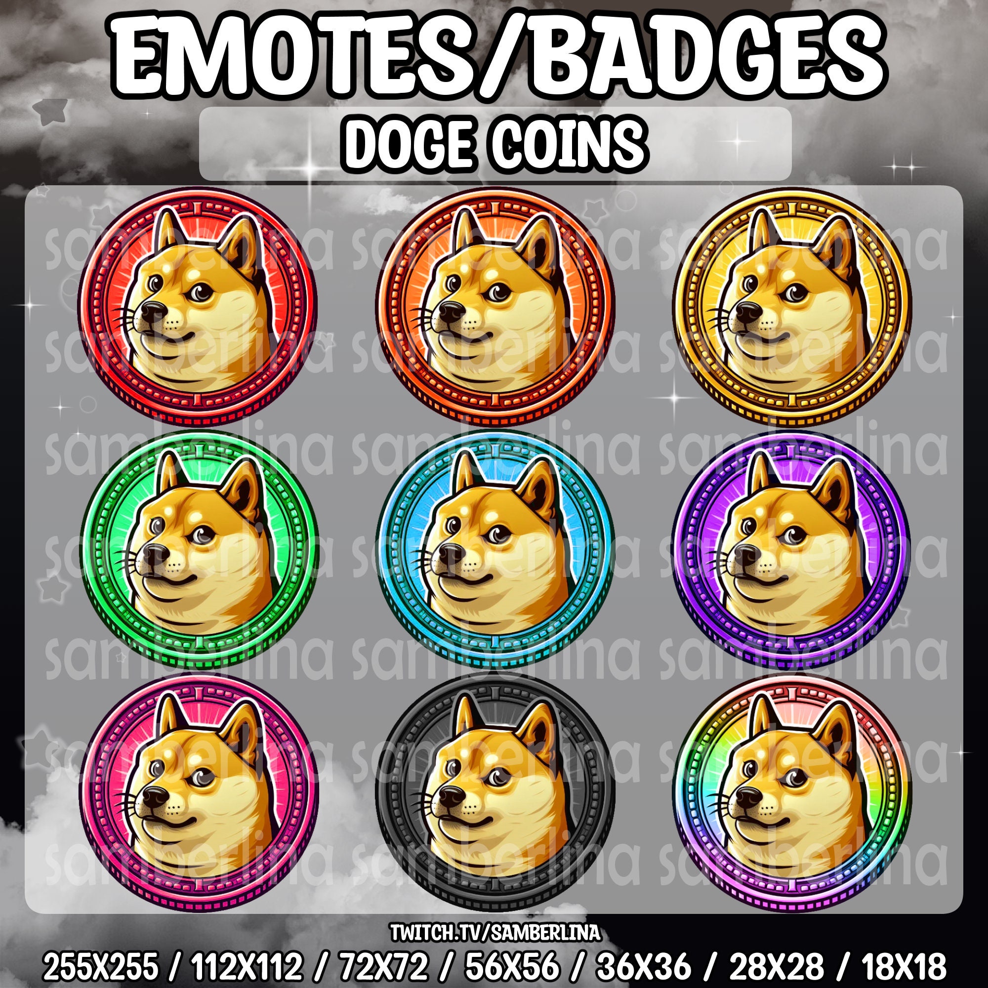 9 Doge Coin Meme Emotes/badges Bundle Pack 1 Twitch, Youtube, Discord ...