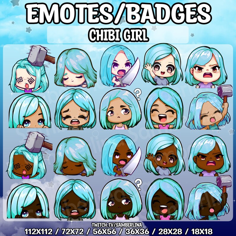 10 Chibi Girl Emotes/badges Bundle Pack - Twitch, Youtube, Discord ...