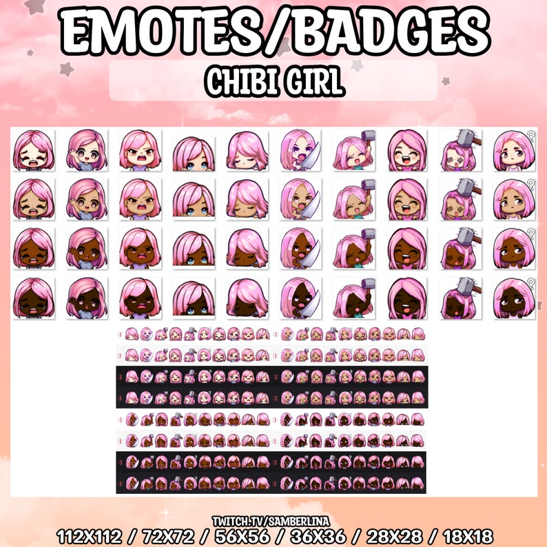 10 Chibi Girl Emotes/badges Bundle Pack - Twitch, Youtube, Discord ...