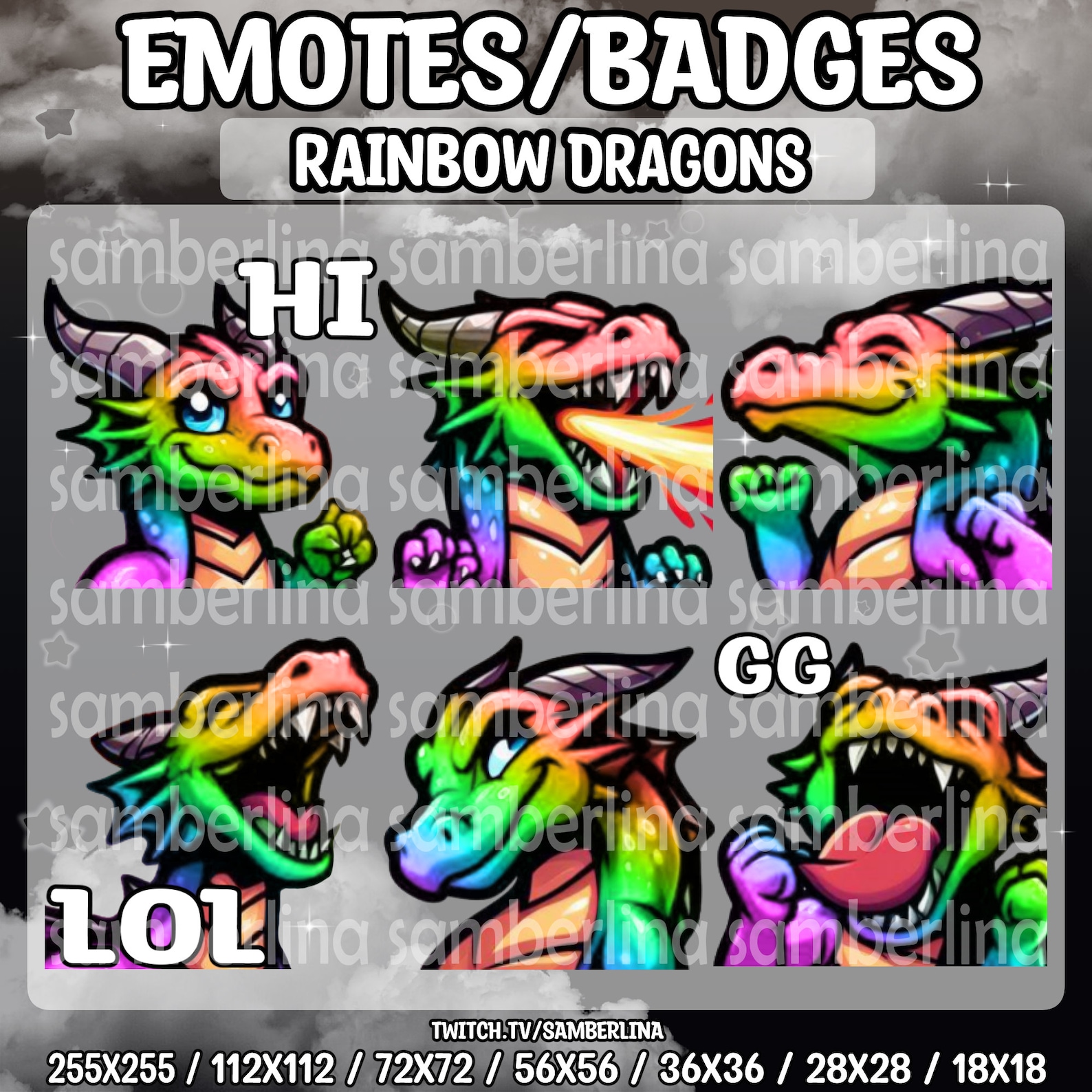 6 Rainbow Dragon Emotes/badges Bundle Pack - Twitch, Youtube, Discord ...