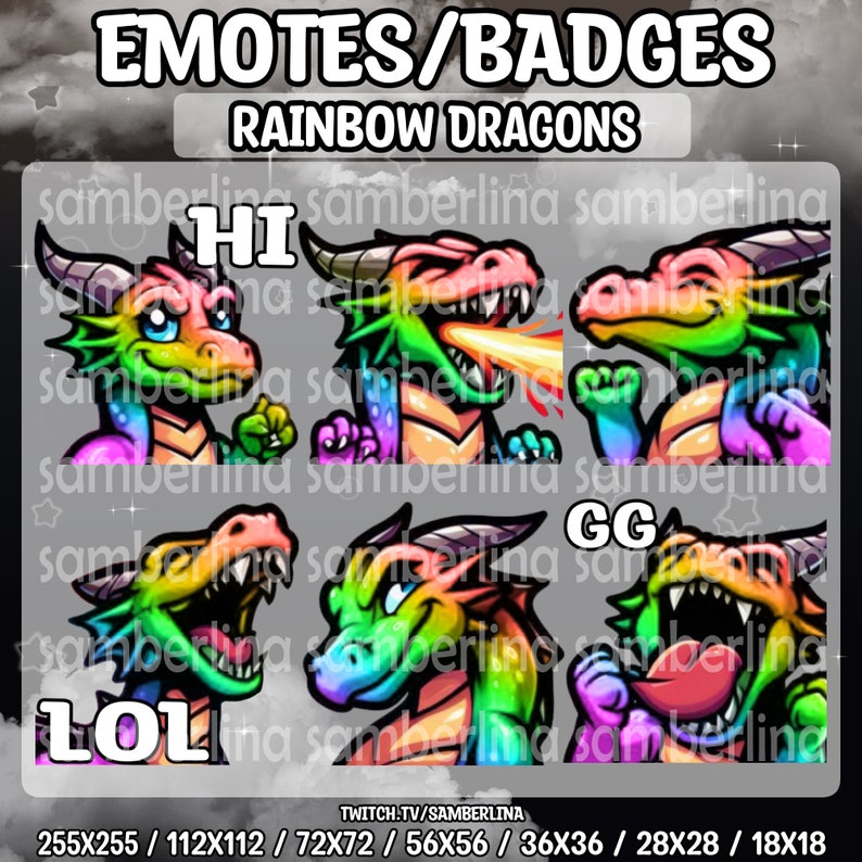 6 Rainbow Dragon Emotes/badges Bundle Pack - Twitch, Youtube, Discord ...