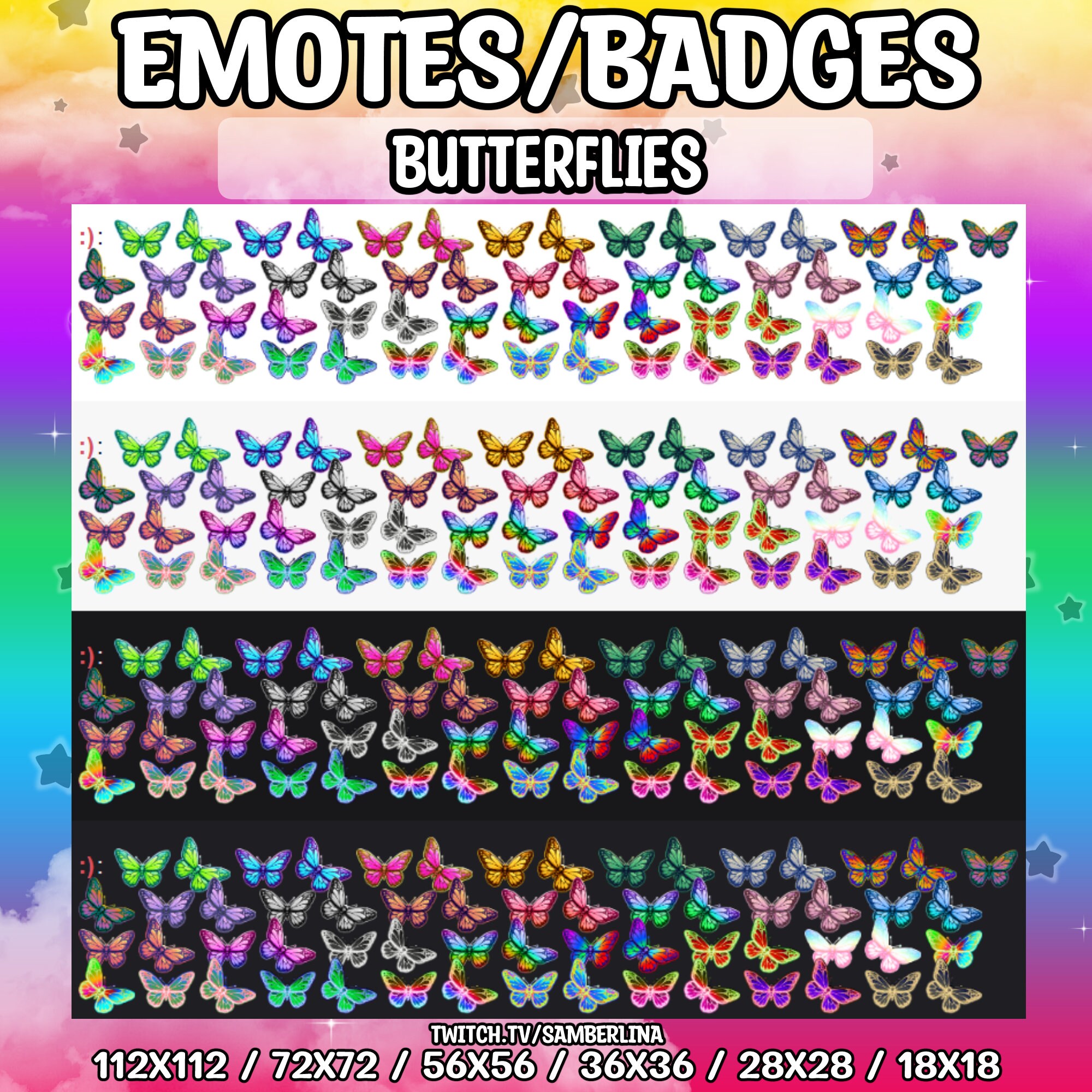 30 Coloured Butterfly Emotes/badges Bundle Pack - Twitch, Youtube ...