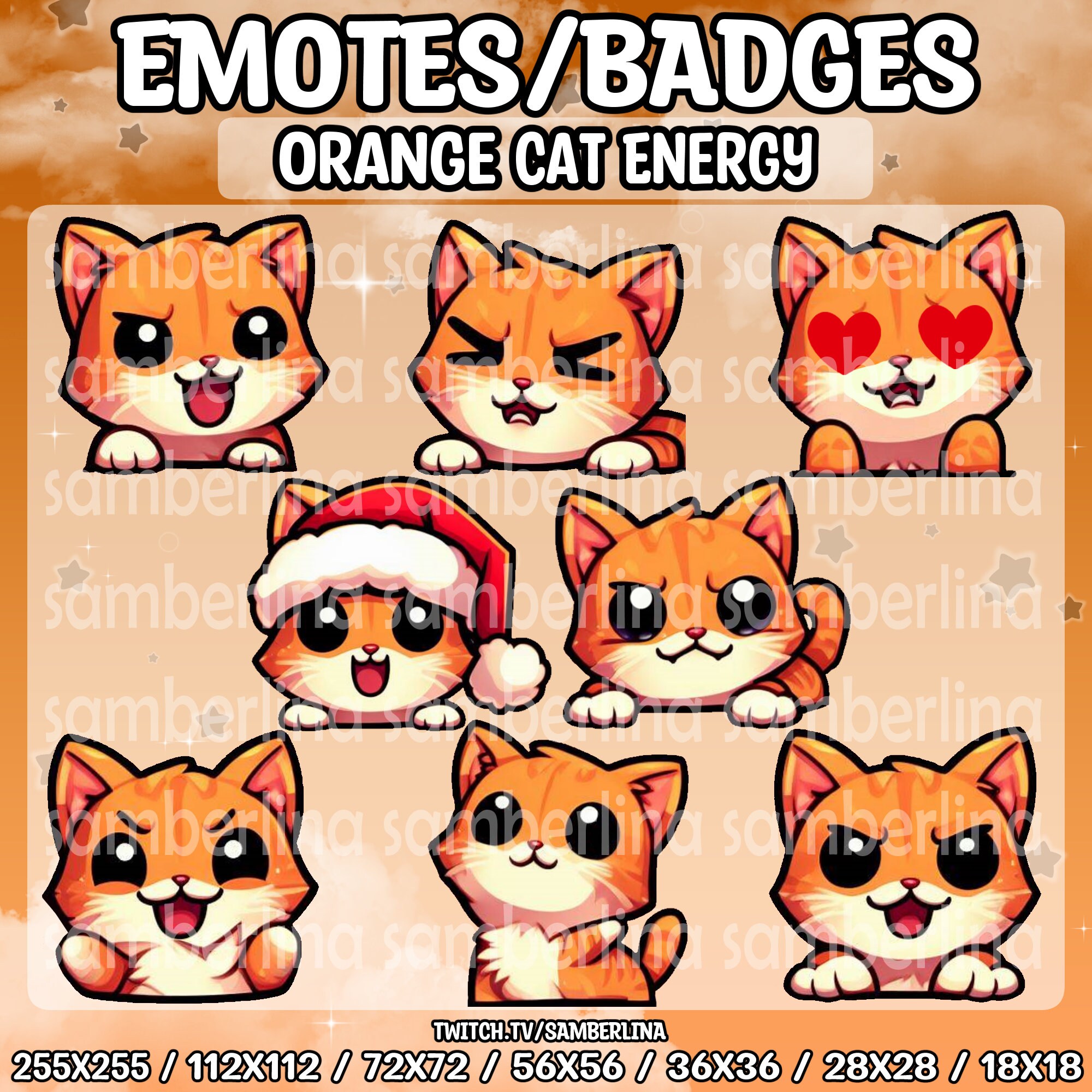 8 Ginger Cat Emotes/badges Bundle Pack Twitch, Youtube, Discord, Tiktok ...