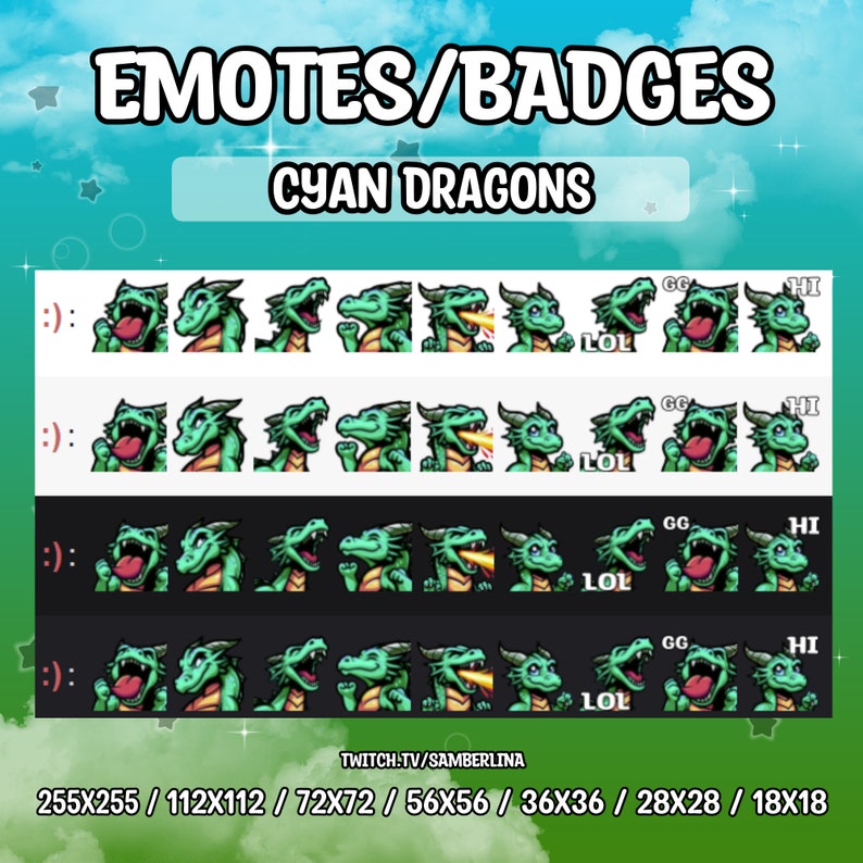 6 Cyan Dragon Emotes/badges Bundle Pack - Twitch, Youtube, Discord ...