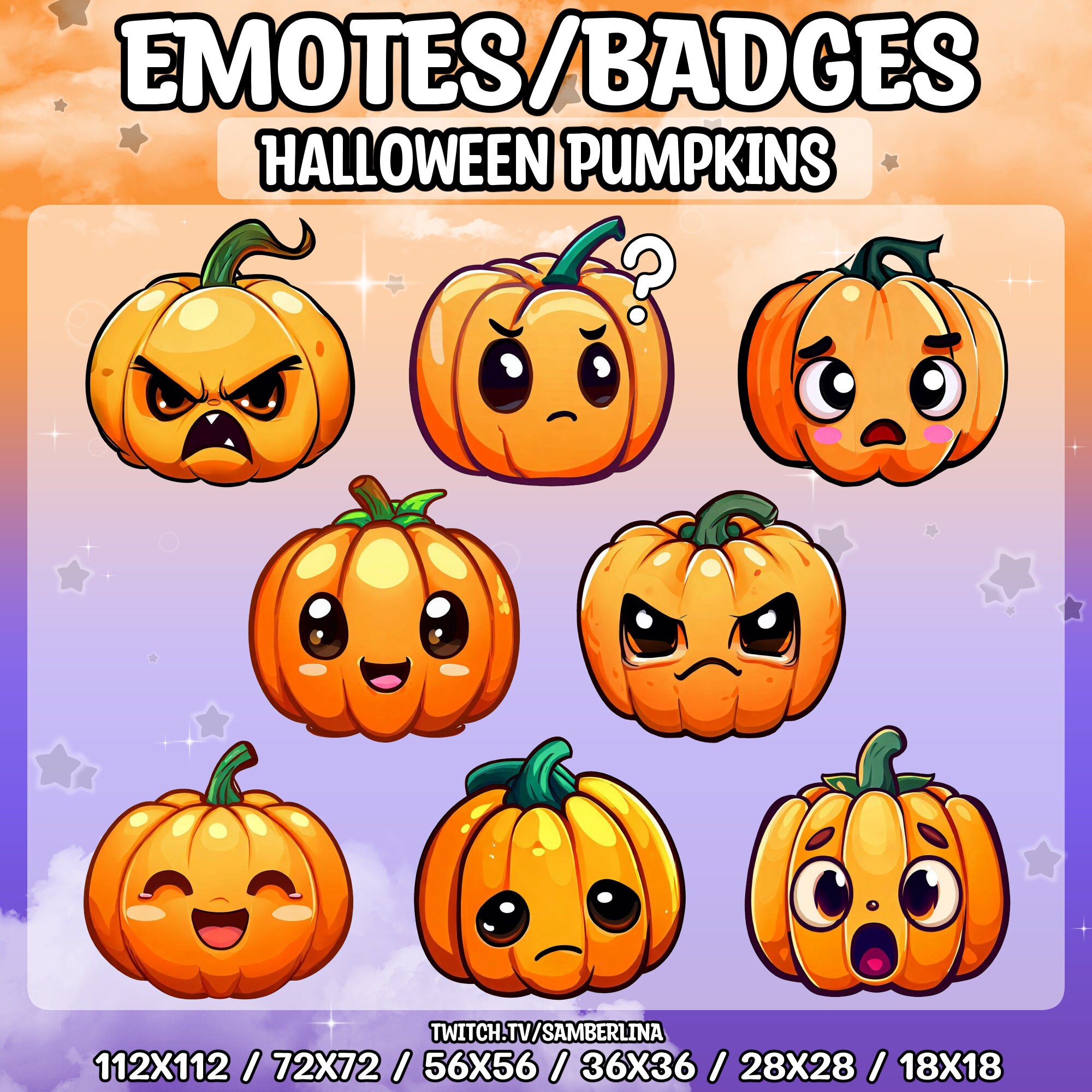 8 Halloween Pumpkin Emotes/badges Bundle Pack Twitch, Youtube, Discord ...