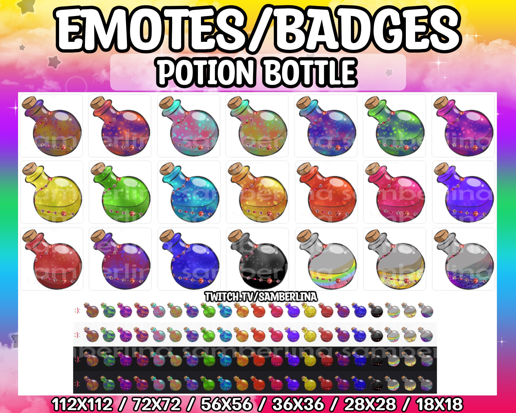 21 Potion Bottle Emotes/badges Twitch, Youtube, Discord Emote Pack Cute ...