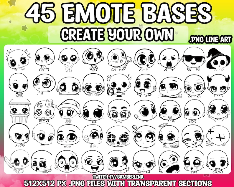 45 DIY Emote Bases - Twitch, Youtube, Discord | Emote Templates | DIY ...