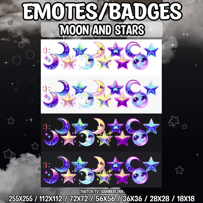 12 Moon and Stars Emotes/badges - Twitch, Youtube, Discord, Tiktok ...