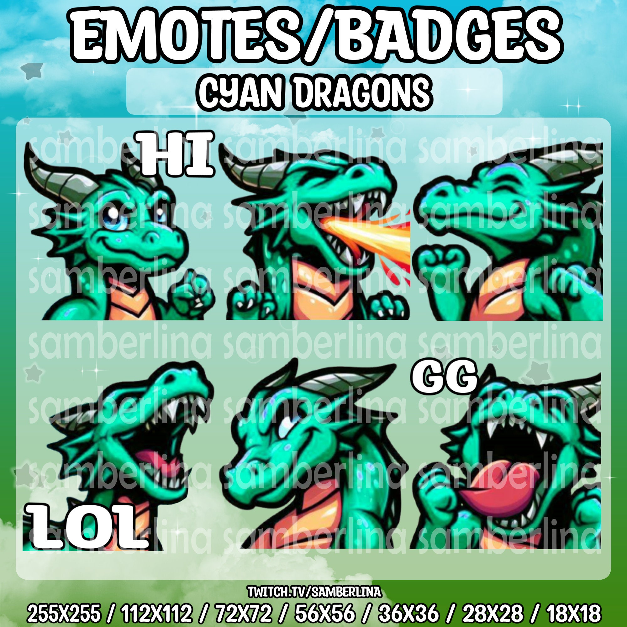 6 Cyan Dragon Emotes/badges Bundle Pack - Twitch, Youtube, Discord ...