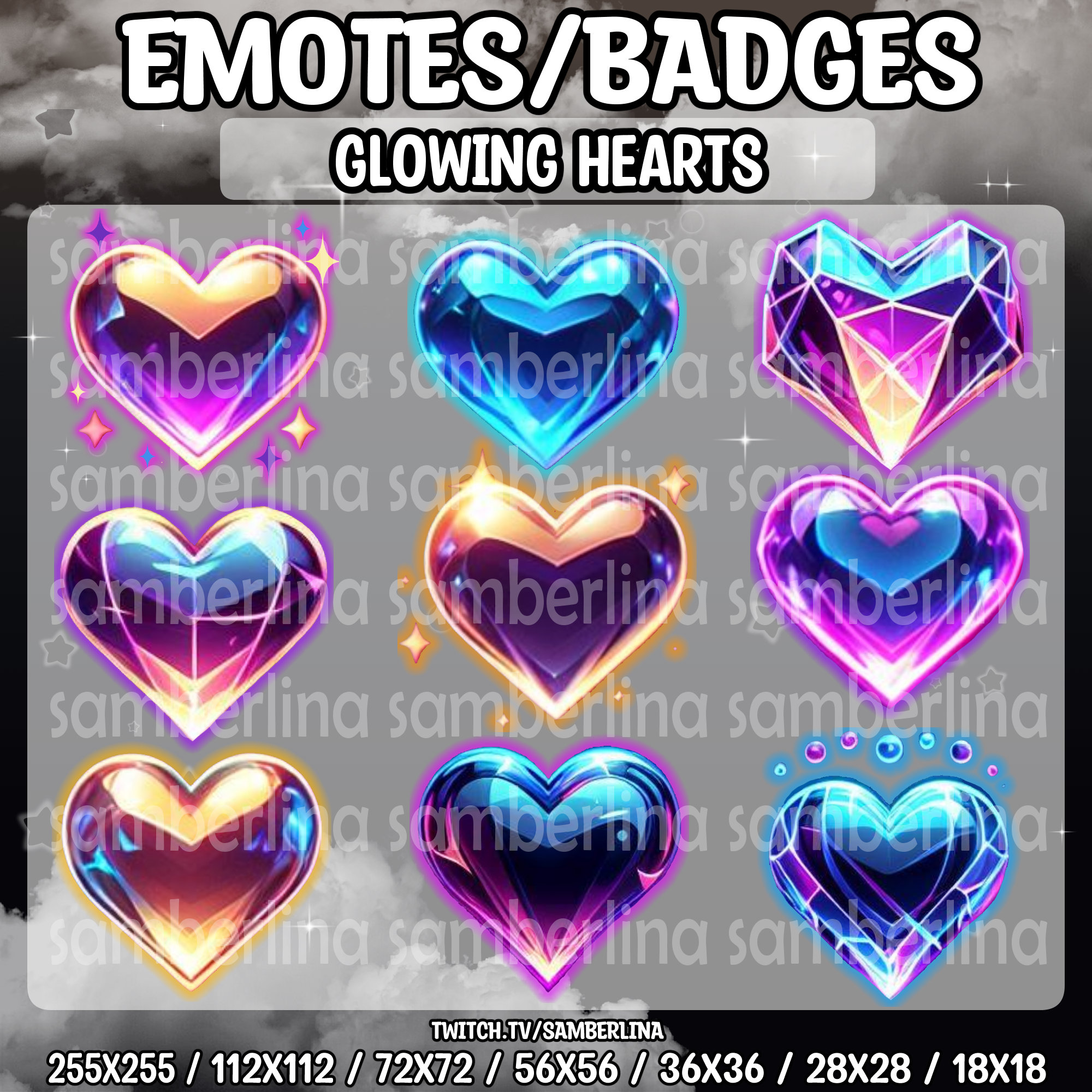9 Glowing Heart Emotes/badges - Twitch, Youtube, Discord, Tiktok | Cute ...