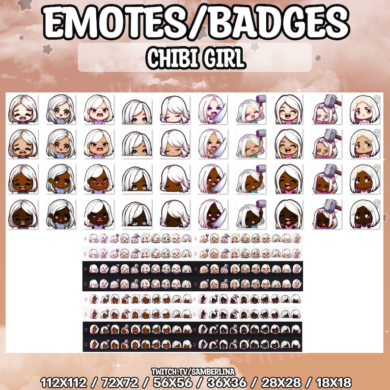 10 Chibi Girl Emotes/badges Bundle Pack - Twitch, Youtube, Discord ...